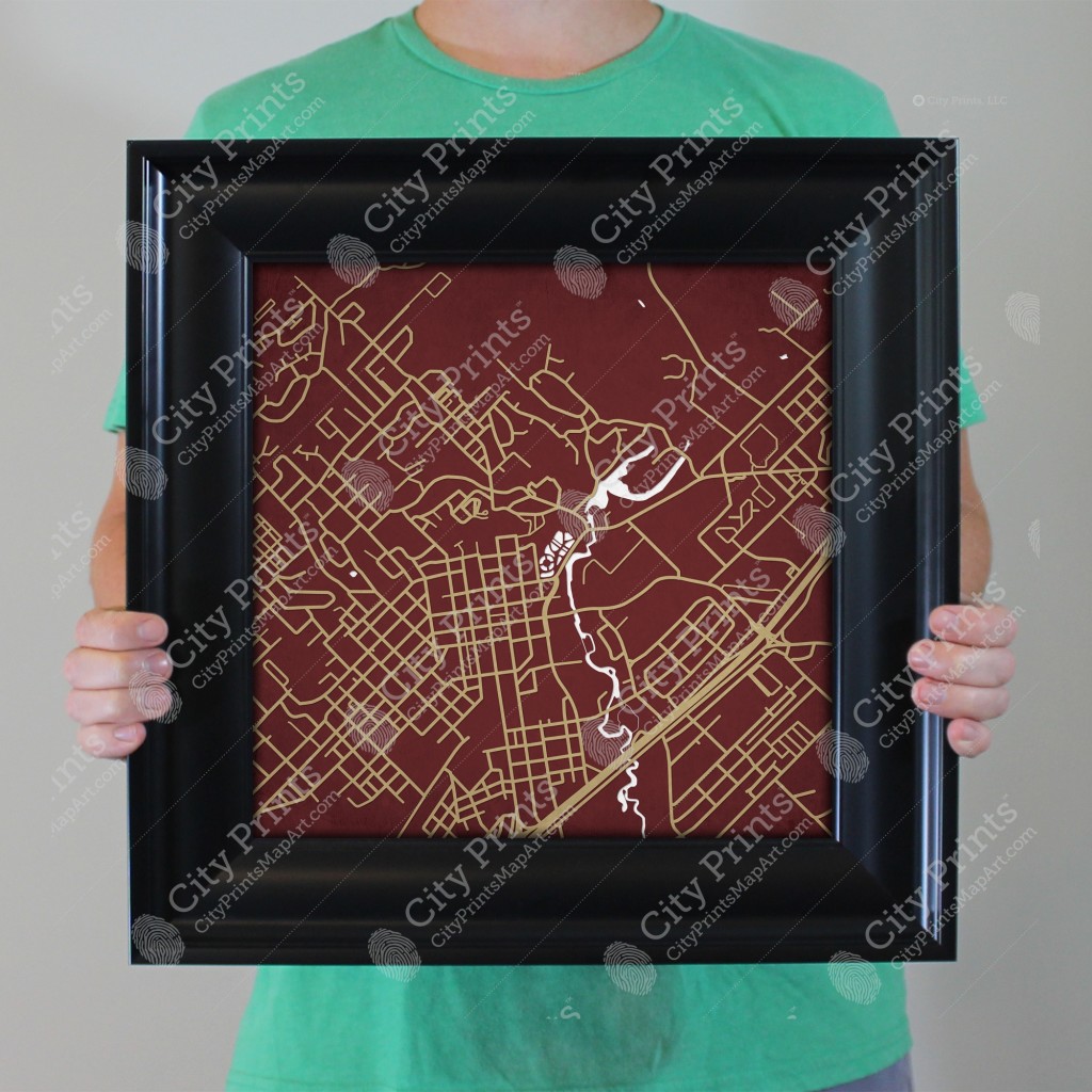 Texas State Univesity, San Marcos Campus Map Art - City Prints