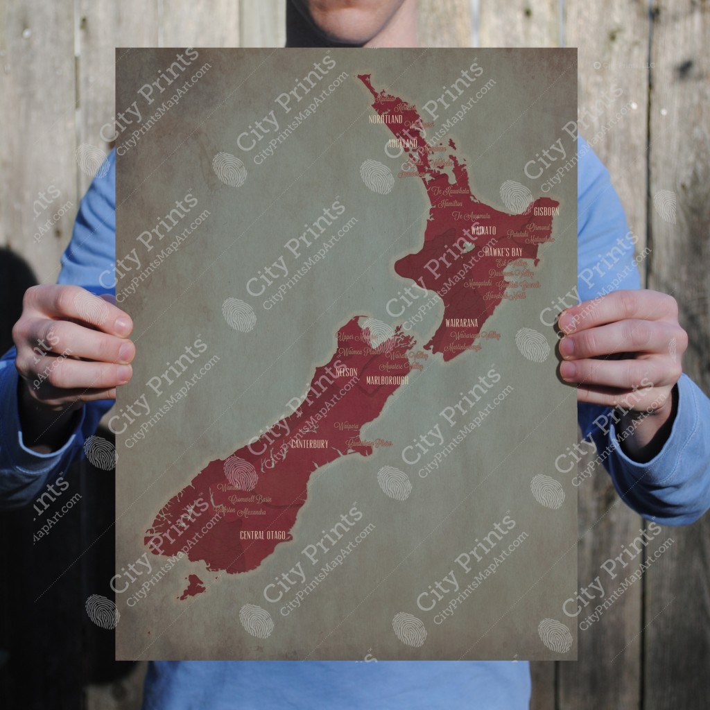 New Zealand Wine Region Map - City Prints