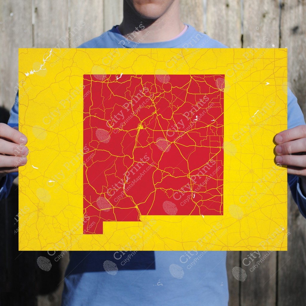 New Mexico Map Art - City Prints