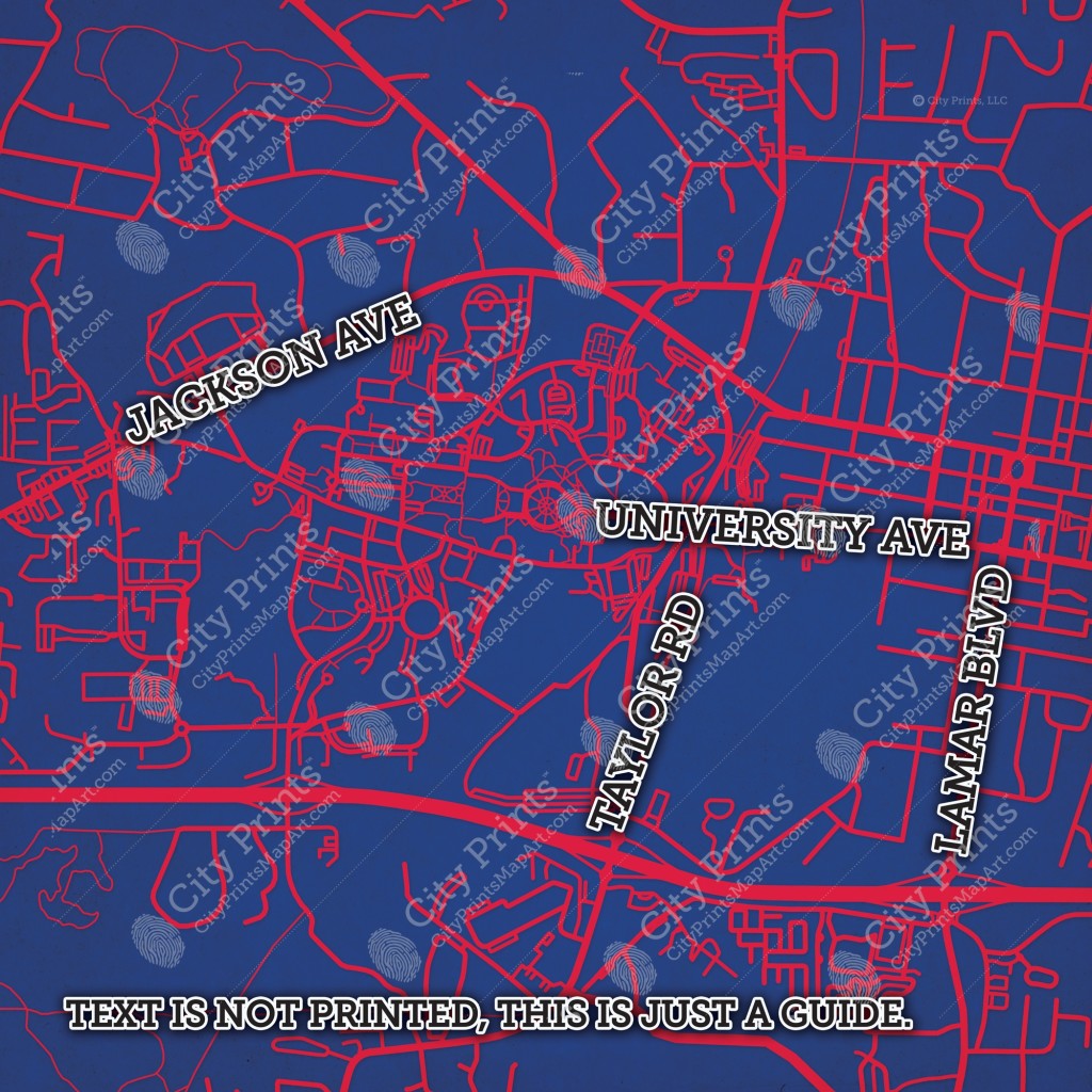 University of Mississippi Campus Map Art - City Prints