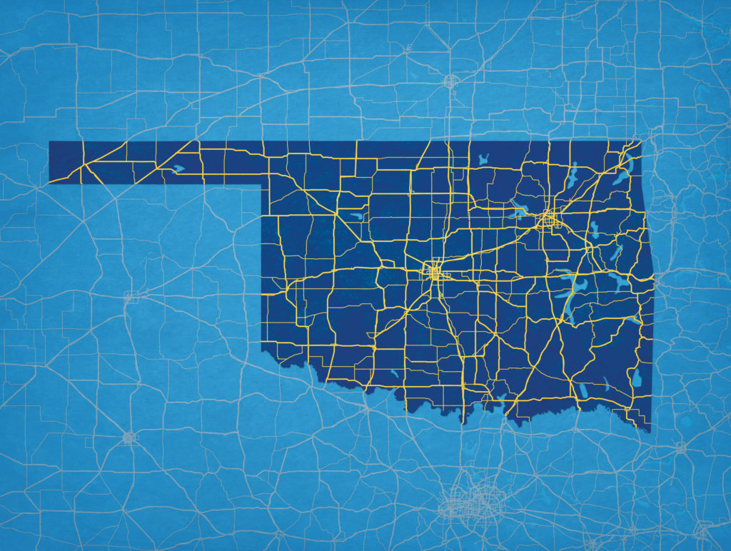 Oklahoma Map Art - City Prints