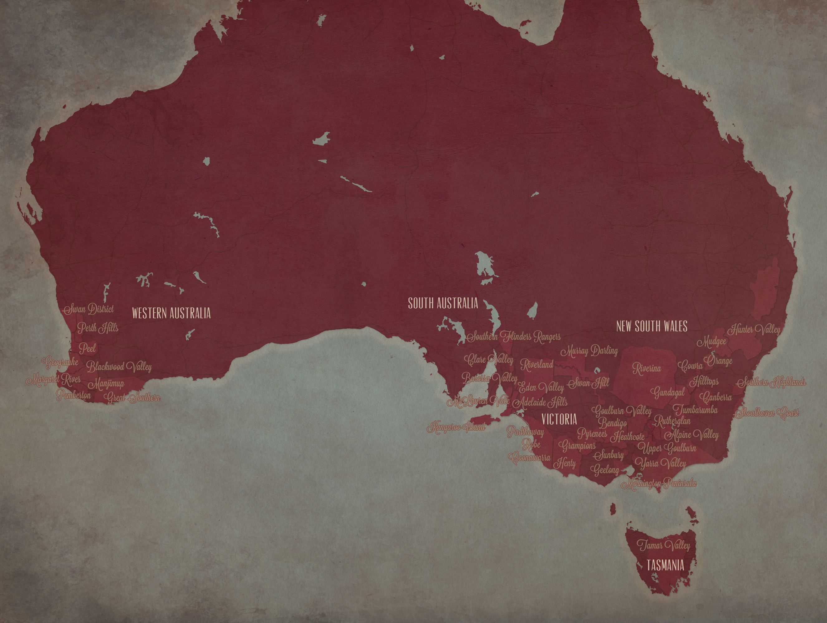 Australia Wine Region Map - City Prints