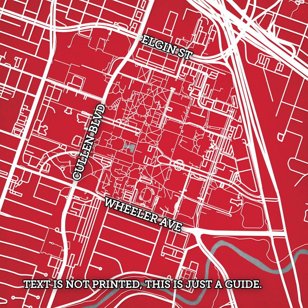 University of Houston Campus Map Art - City Prints